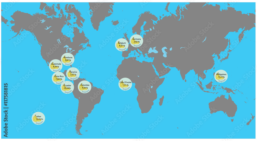 Vetor de banana exports on the map in the world. infographics. vector ...