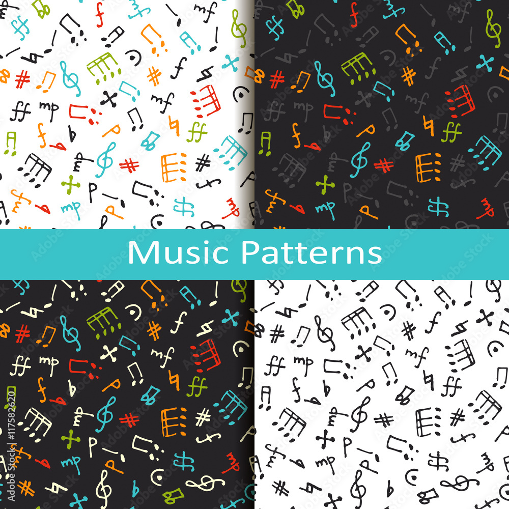 vector set of four music patterns with different musical symbols Stock ...