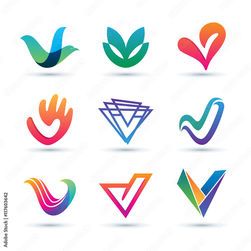Set of Abstract Letter V Logo - Vibrant and Colorful Icons Logos Stock ...