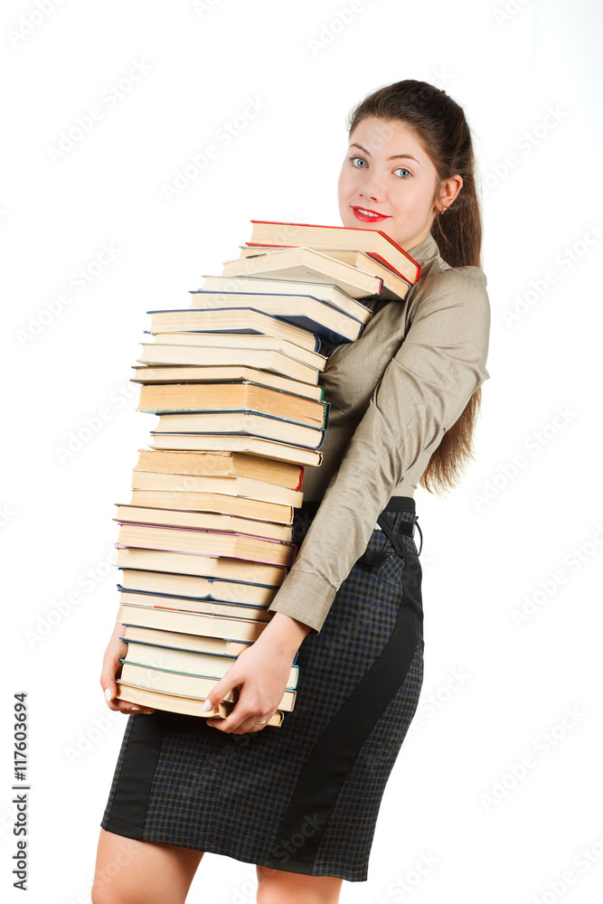 Girl with books isolated on white background. Stock Photo | Adobe Stock