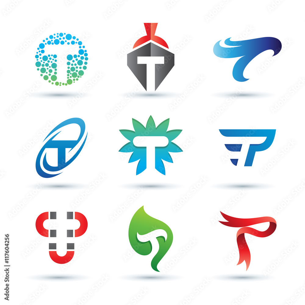 Set of Abstract Letter T Logo - Vibrant and Colorful Icons Logos Stock ...