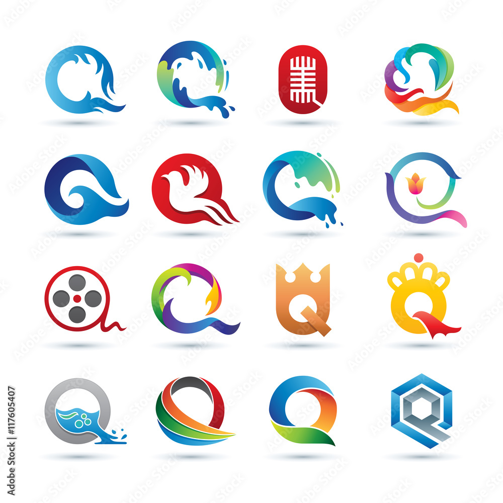 Set Of Abstract Letter Q Logo Vibrant And Colorful Icons Logos Stock
