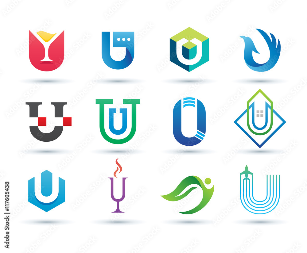 Set of Abstract Letter U Logo - Vibrant and Colorful Icons Logos Stock ...