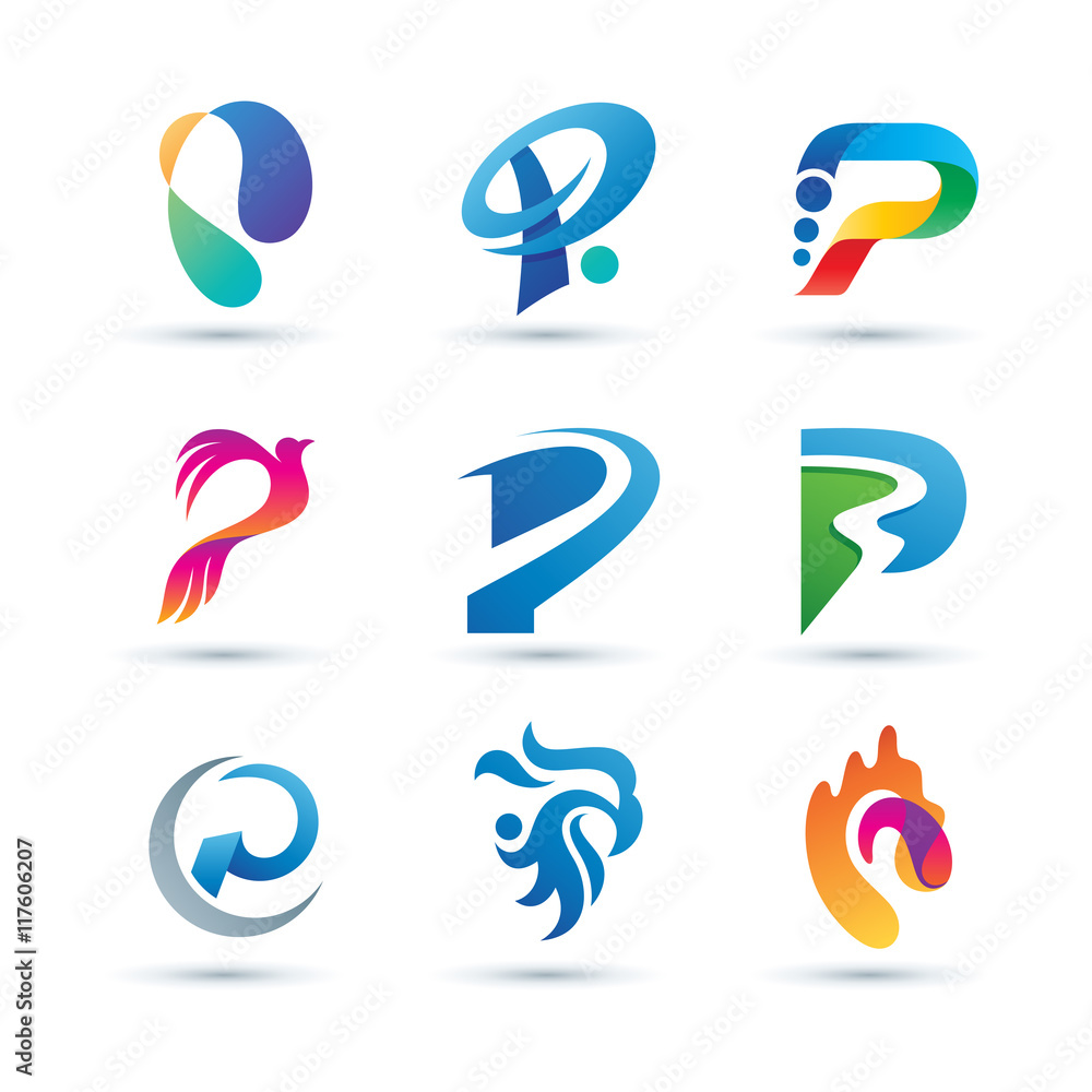 Set of Abstract Letter P Logo - Vibrant and Colorful Icons Logos Stock ...