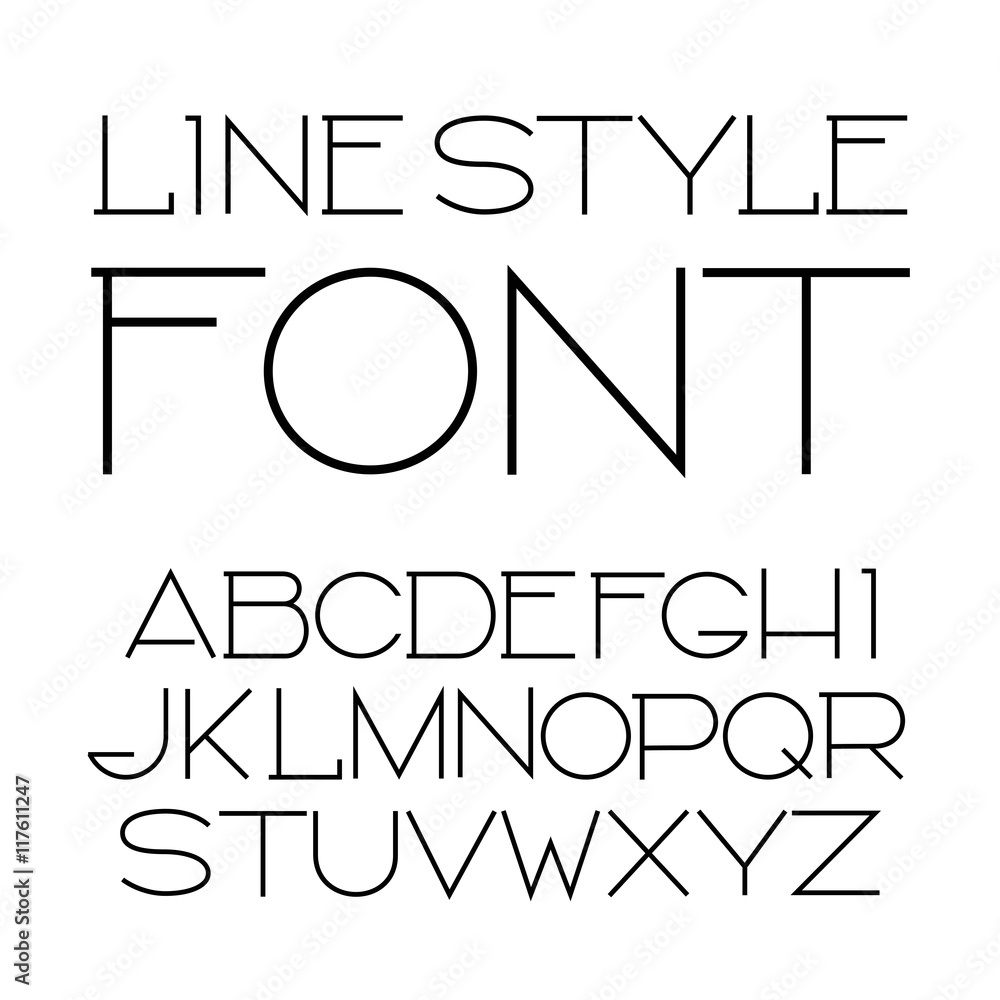 Vector linear font - simple and minimalistic alphabet in line style ...