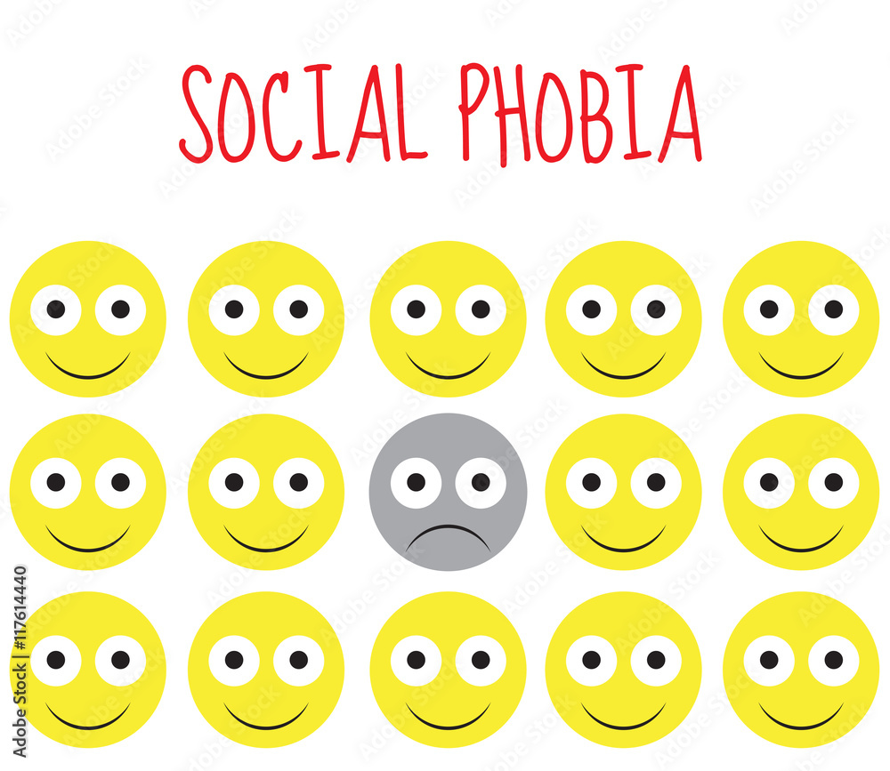 social phobia smiley vector, fear and depression. Vector illustration ...