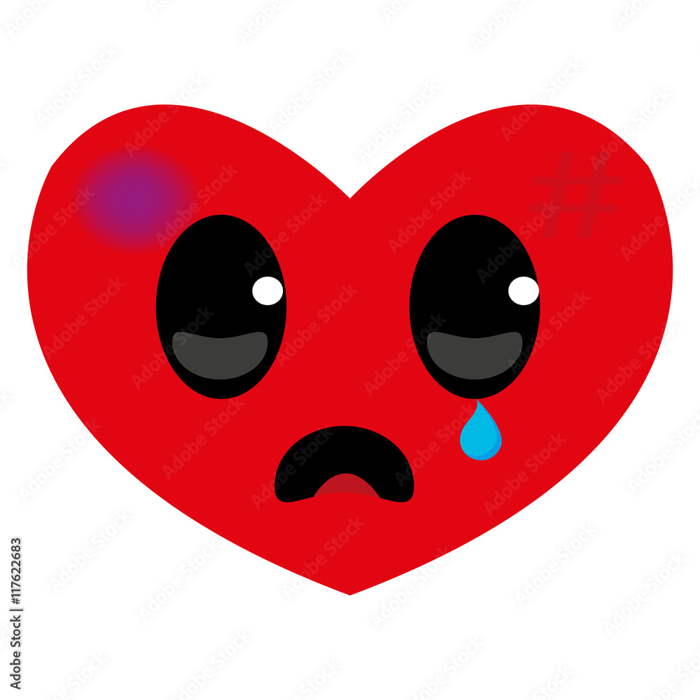 sad and wounded heart, hurt red heart, with sad face, character, vector ...