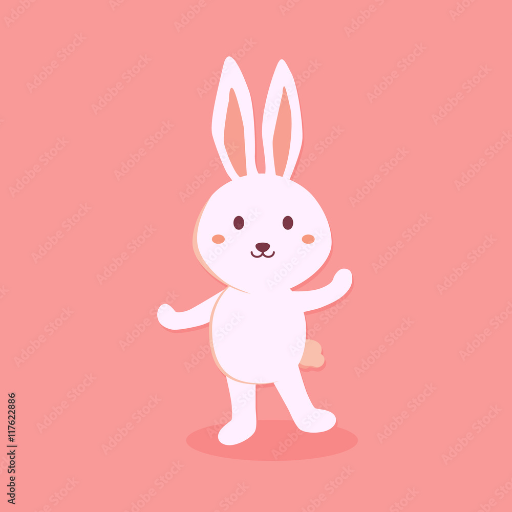 Vector illustration of cute white rabbit cartoon character standing in ...