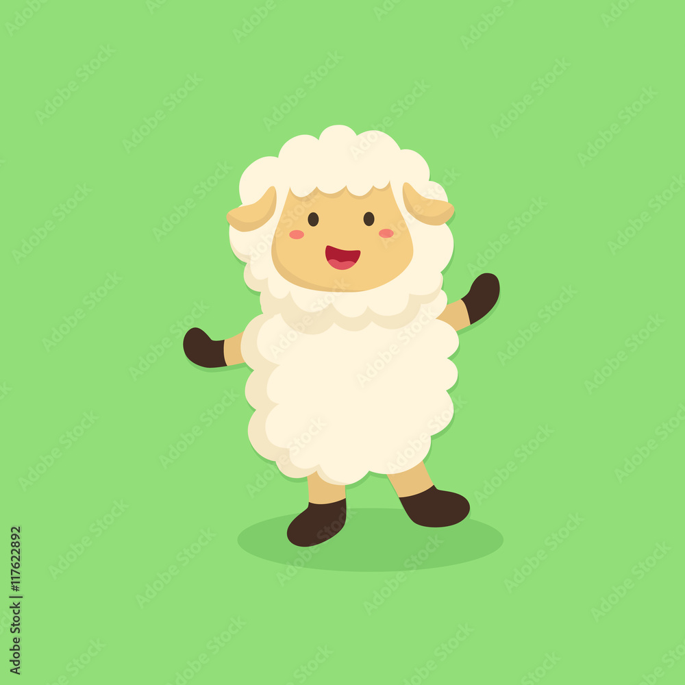 Vector illustration of cute sheep cartoon character standing in green ...