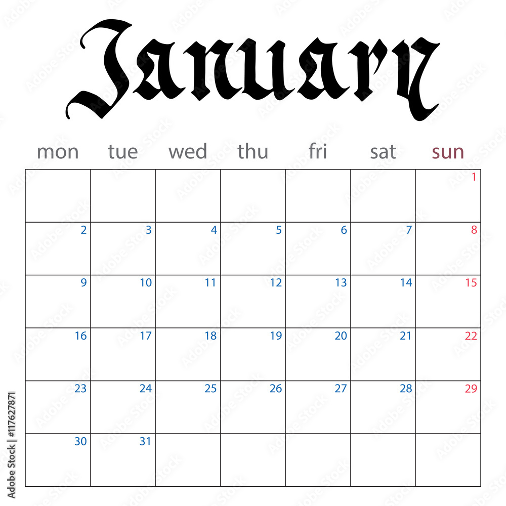 calendar planner for january 2017 Stock Vector | Adobe Stock