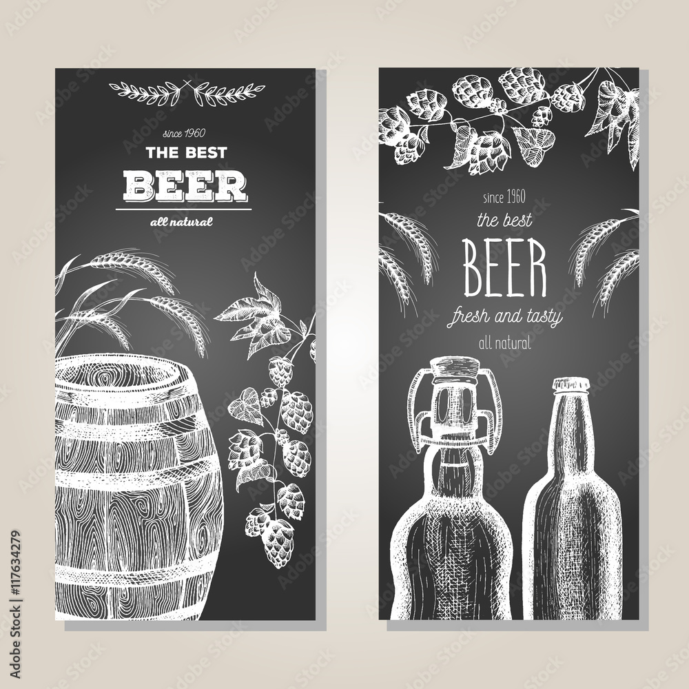 Banner set. Vector illustration in sketch style. Hand drawn beer ...