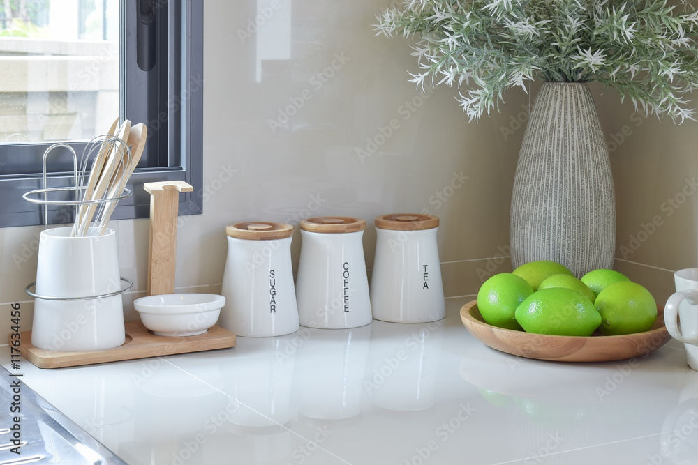 modern pantry with white utensil in kitchen Stock Photo | Adobe Stock