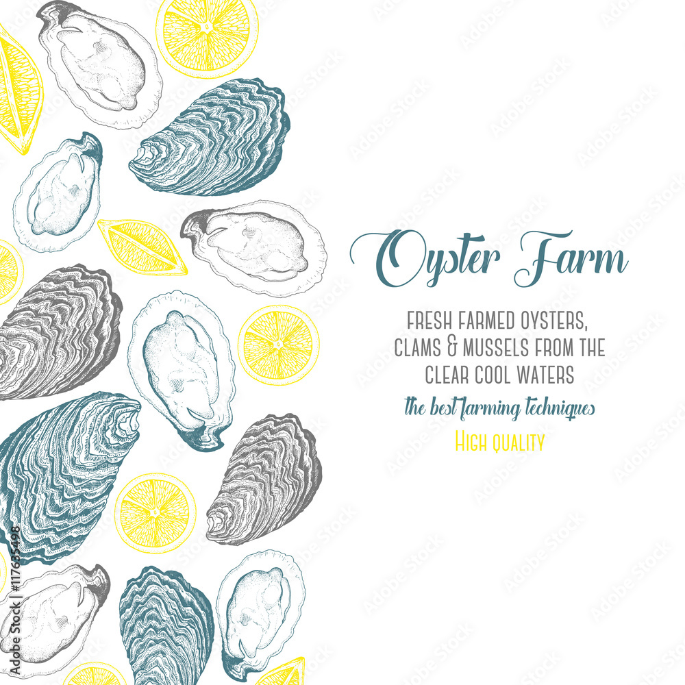 Vector illustration of oyster. Oyster farm and oyster restaurant design ...