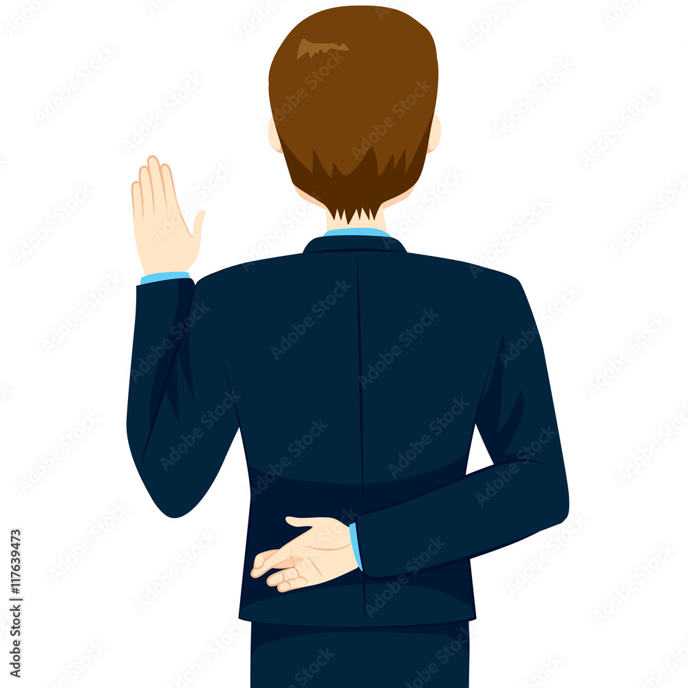 Back view of young man lying swearing with fingers crossed Stock Vector ...
