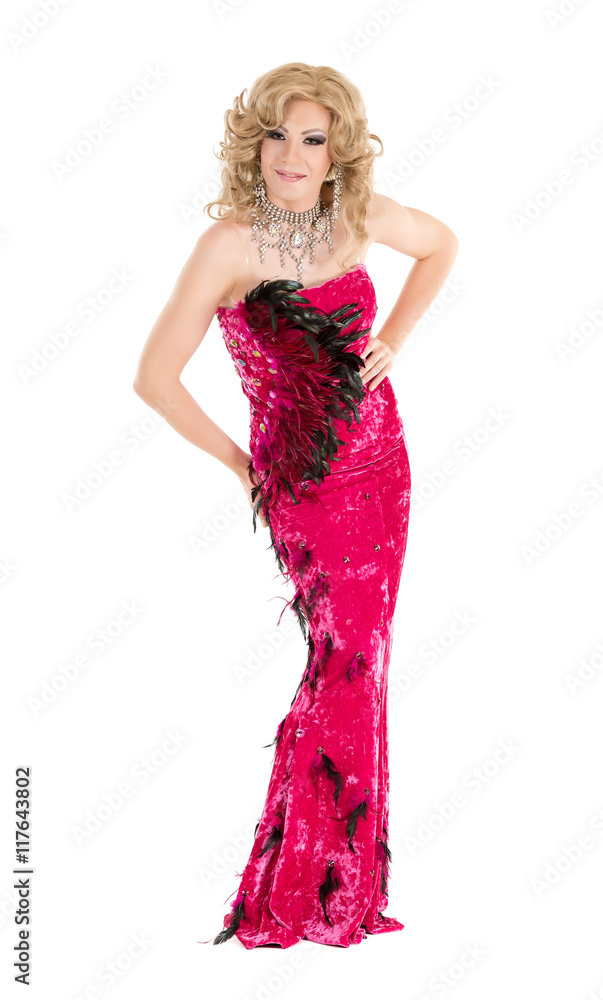 Drag Queen in Red Evening Dress Performing Stock Photo | Adobe Stock