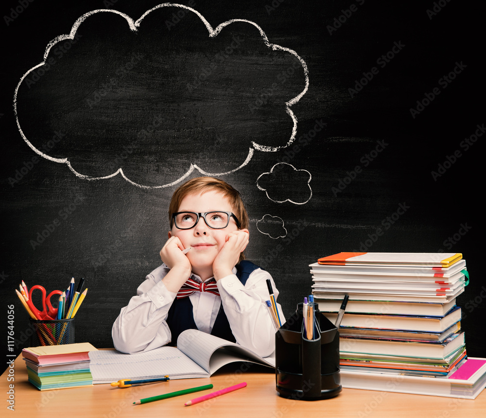 Kids Education, Child Boy Study in School, Thinking or Dreaming Stock ...
