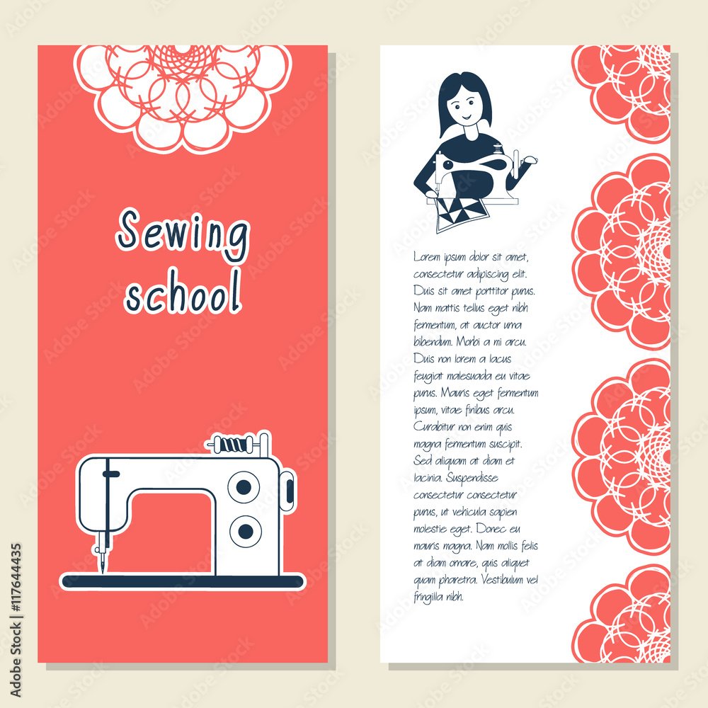 Cards template for sewing school, tailoring shop, shop sewing machines ...