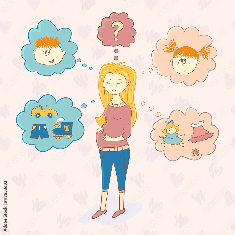 Vector illustration of cartoon pregnant woman. Stock Vector | Adobe Stock