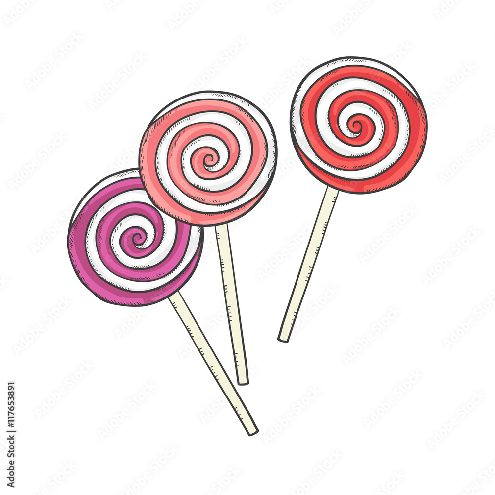 Colorful cartoon lollipops isolated on white. Vector illustration ...