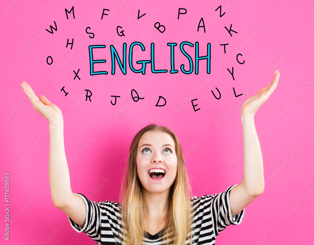 Foto de English concept with young woman do Stock | Adobe Stock