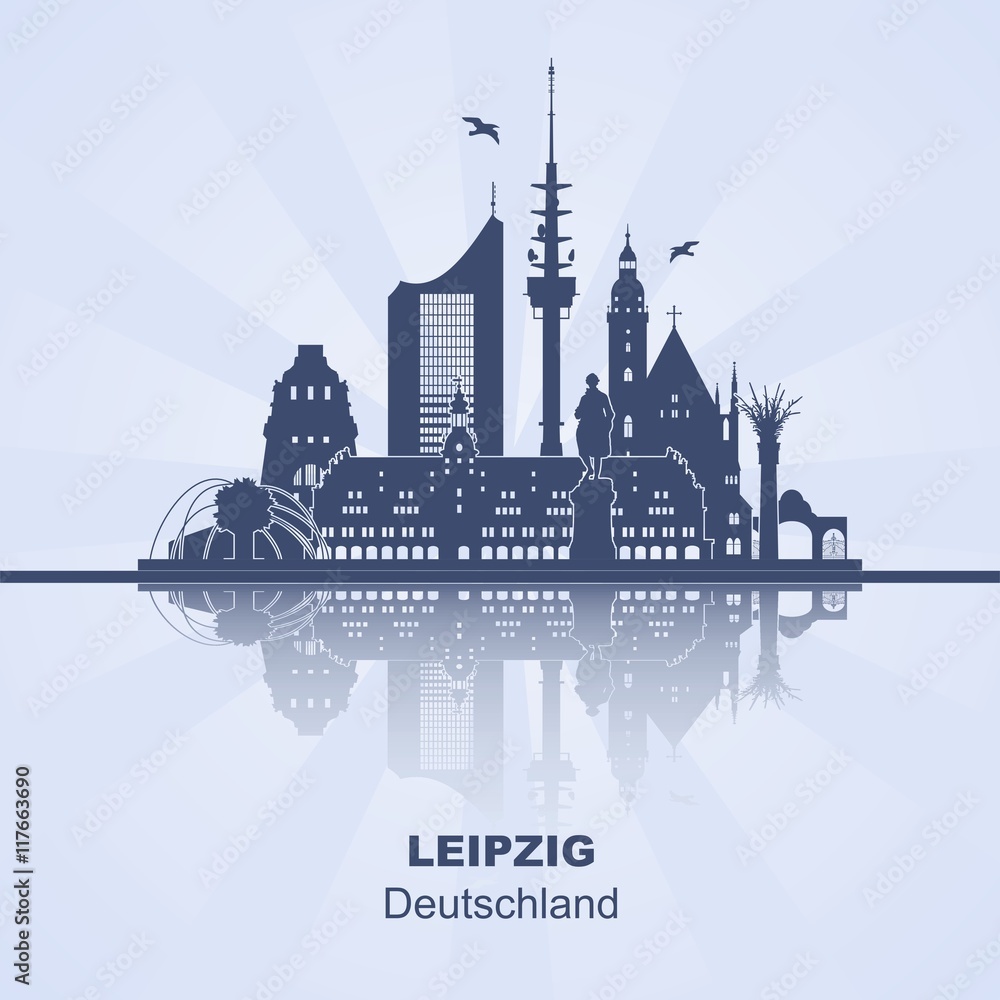 Leipzig Skyline Schattenriss Denkmäler Kultur Sehenwürdigkeiten blau ...