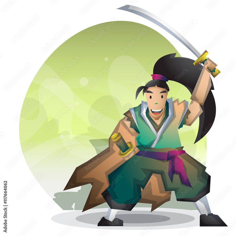 Cartoon vector samurai with separated layers for game and animation ...