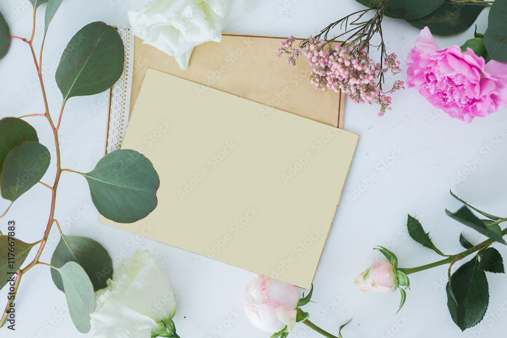 Top view of Wedding background with card Stock Photo | Adobe Stock