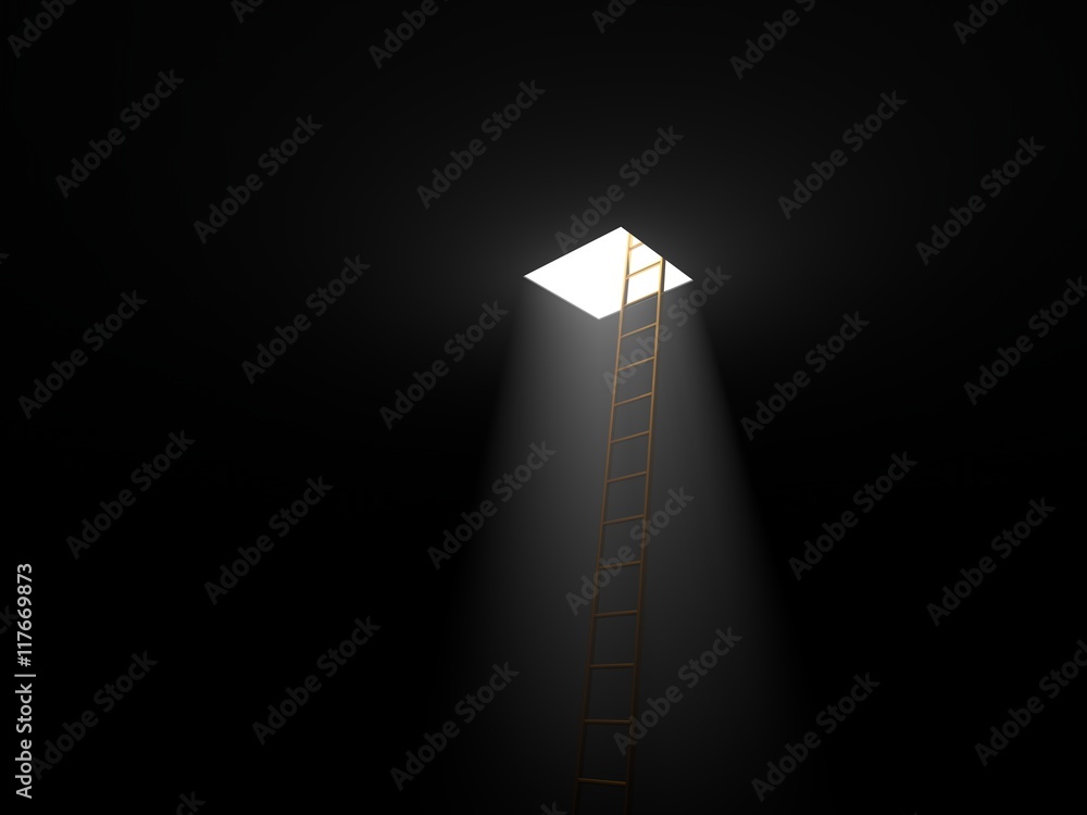 3d illustration of ladder and square hole Stock Illustration | Adobe Stock