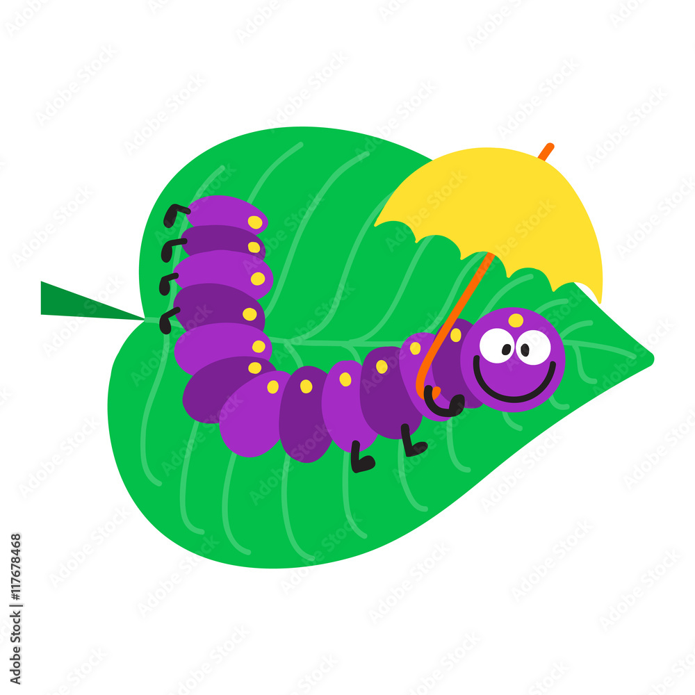 Cute hand drawn crawling caterpillar tree insect element funny little ...