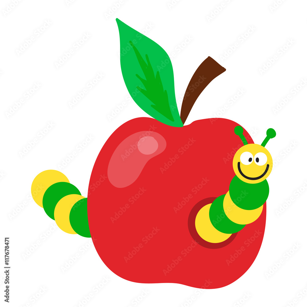 Cute hand drawn crawling caterpillar tree insect element funny little ...