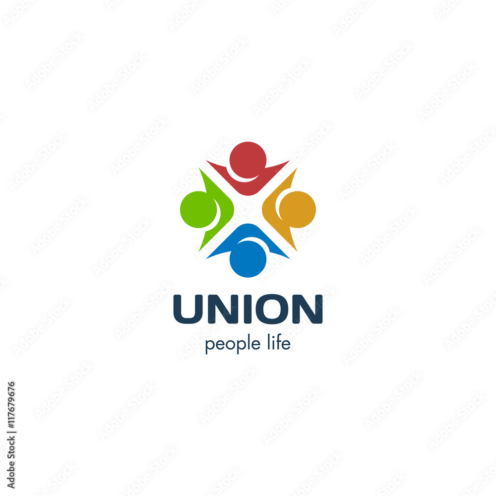 Isolated colorful cross vector logo. Medical symbol. People holding ...