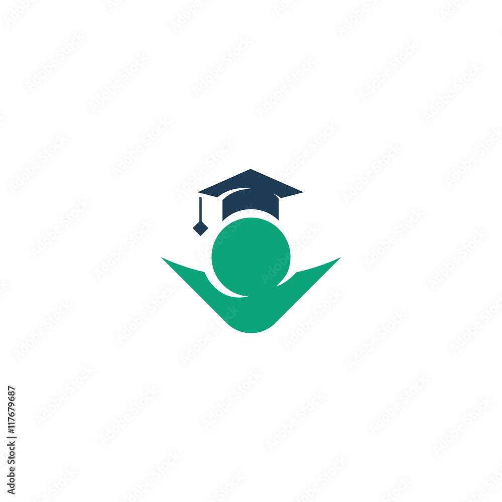 Isolated green color student contour in a blue cap vector logo ...