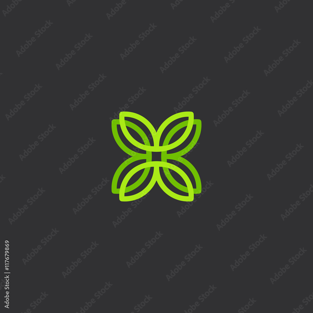 Isolated abstract green color flower petals vector logo on the black ...
