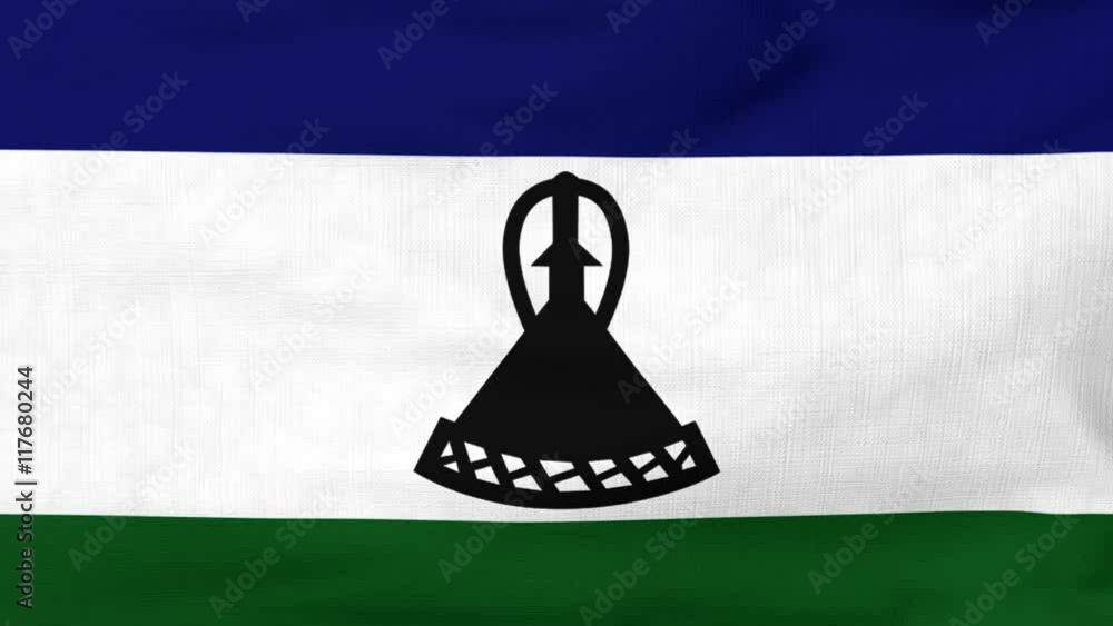 National flag of Lesotho flying and waving on the wind. Sate symbol of ...