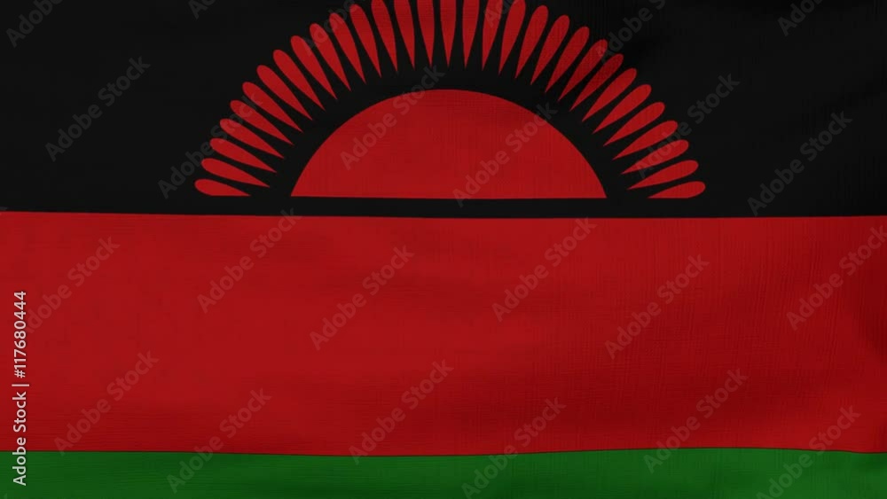 National flag of Malawi flying and waving on the wind. Sate symbol of ...