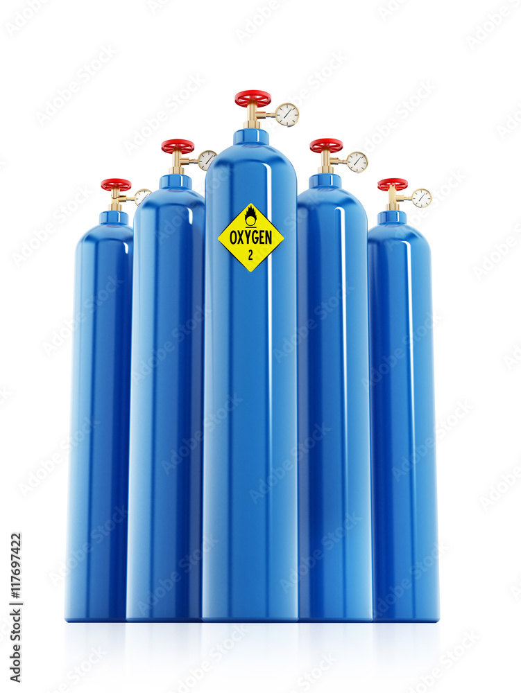 Oxygen tanks isolated on white background. 3D illustration Stock ...
