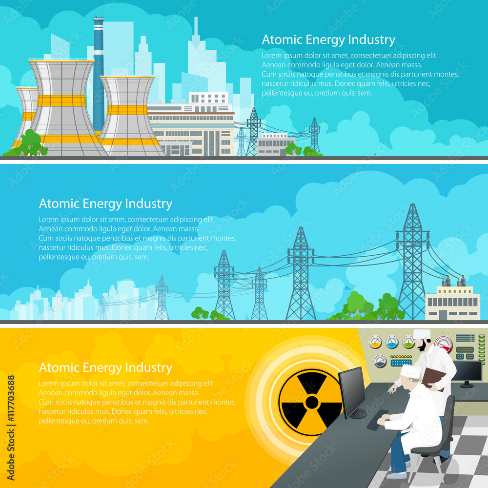 Nuclear Power Plant Horizontal Banners with Text, Nuclear Reactor and ...