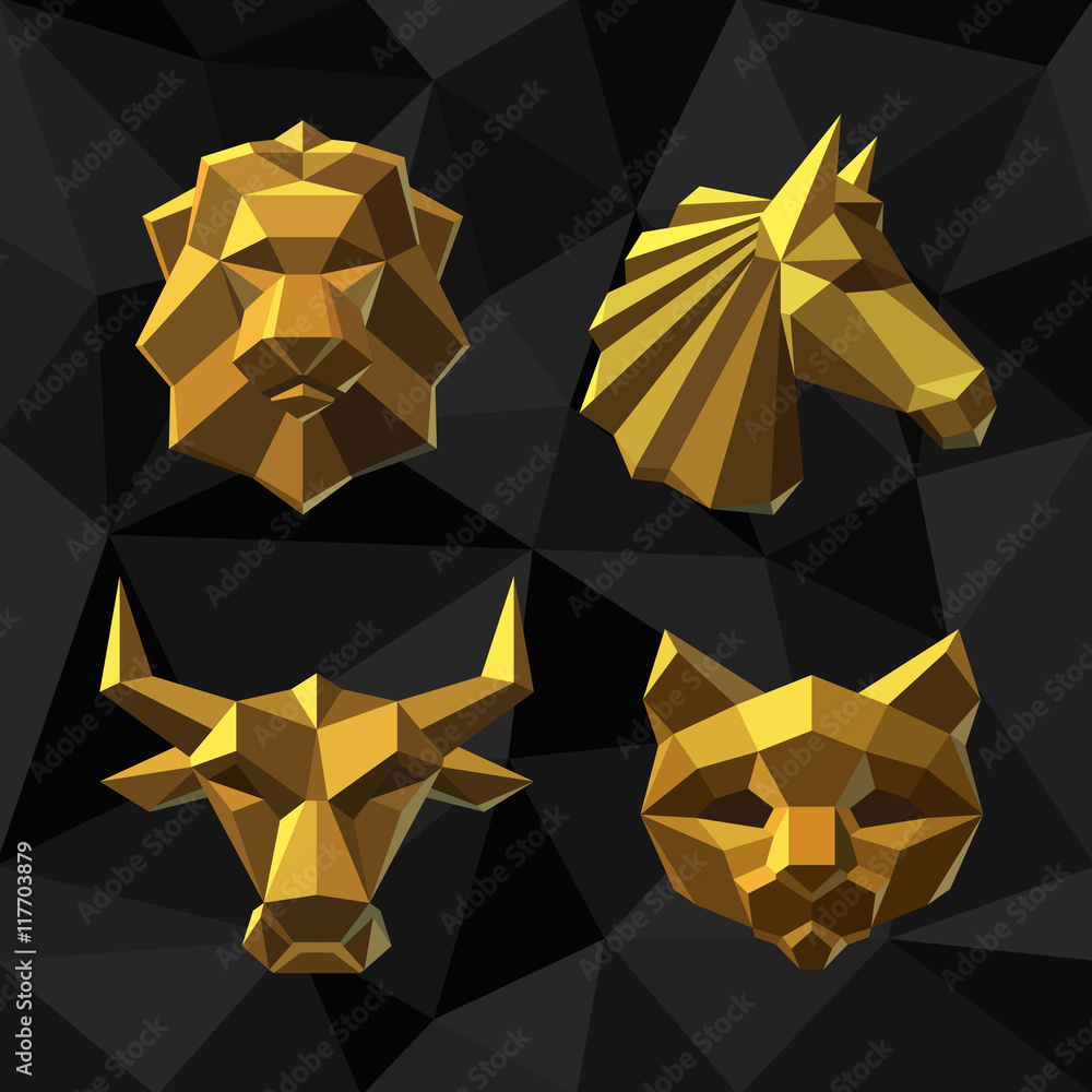 Vector illustration Golden animals Polygon style. Stock Vector | Adobe ...