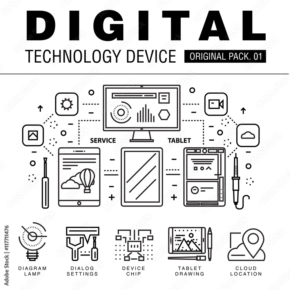 Modern digital technology pack. Thin line icons set internet technology ...