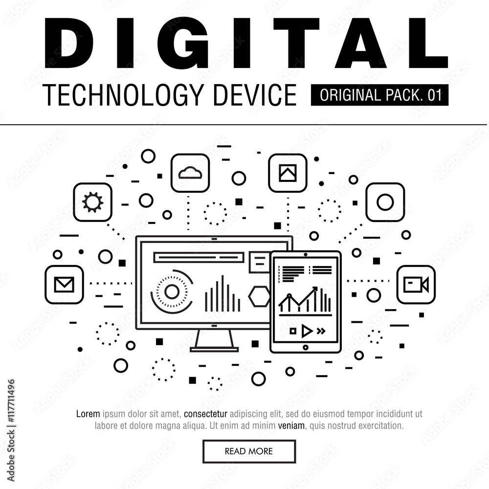 Modern digital technology pack. Thin line icons set internet technology ...