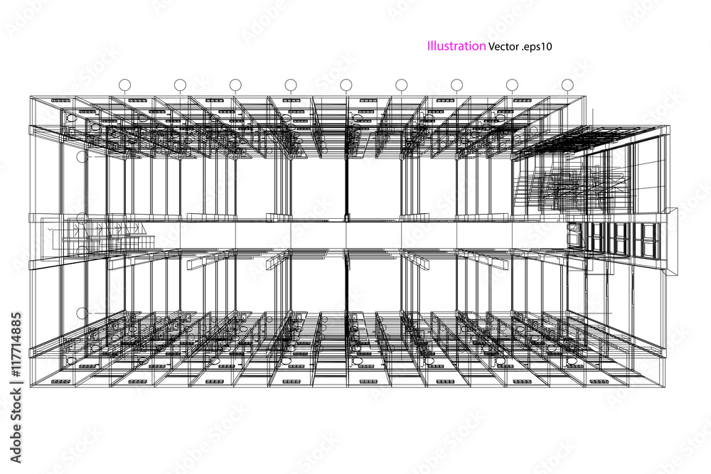 architecture abstract, 3d illustration, Top view building structure ...
