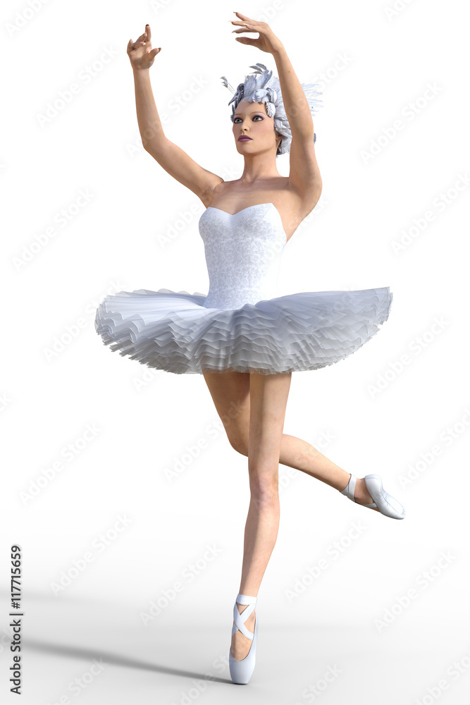 3d CG render of ballerina in classic fluffy outfit isolated on white ...