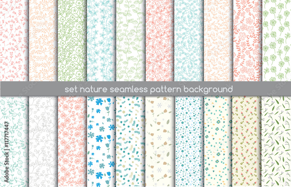 set nature seamless patterns.pattern swatches included for illustrator ...