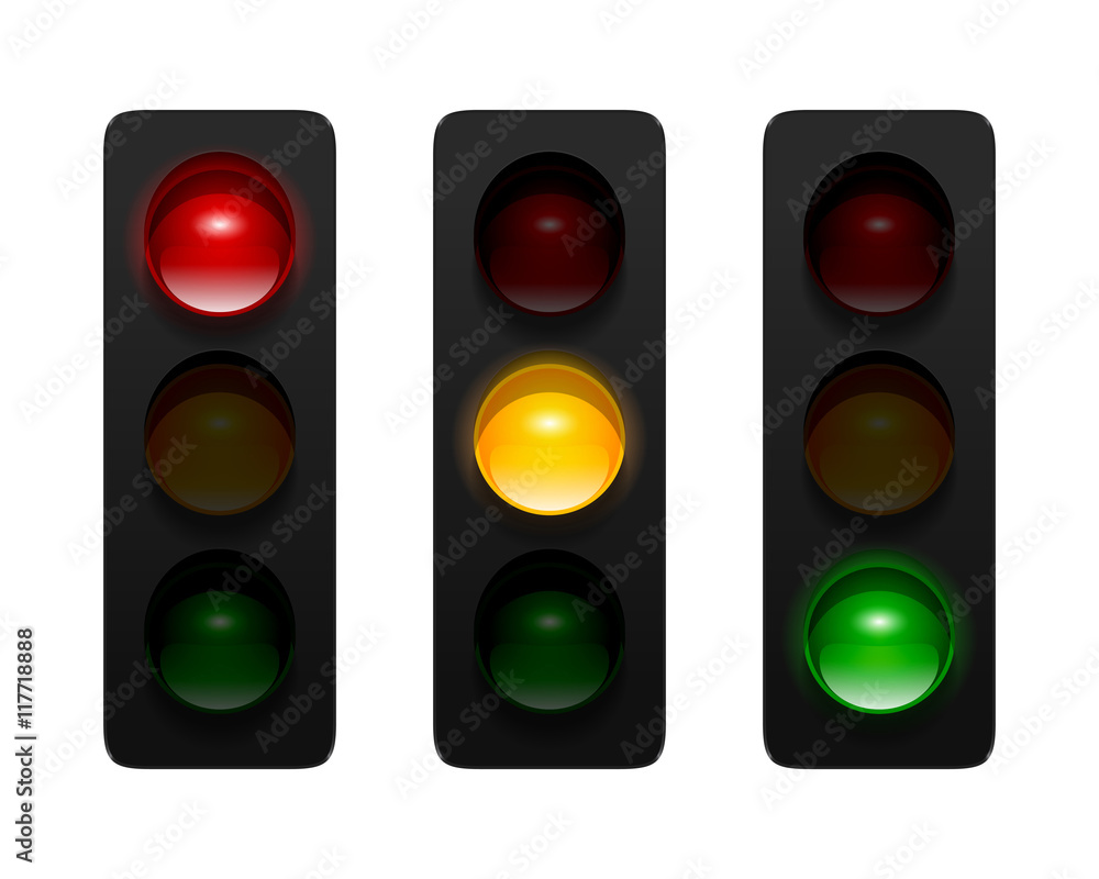 Vector traffic signals with three aspects isolated on white background ...