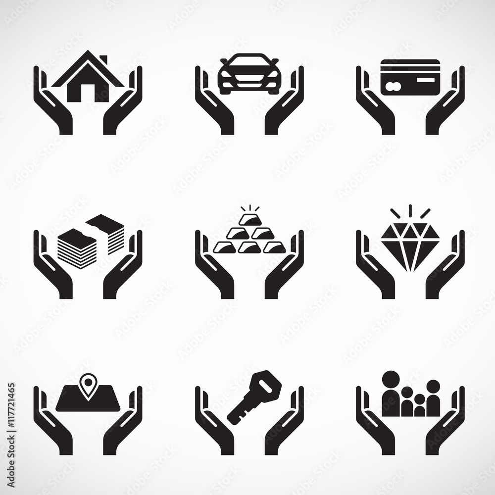 Hand hold asset and insurance icon business vector set design Stock ...