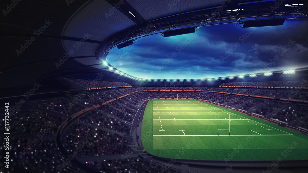 rugby stadium with fans under roof with spotlights Stock Illustration ...