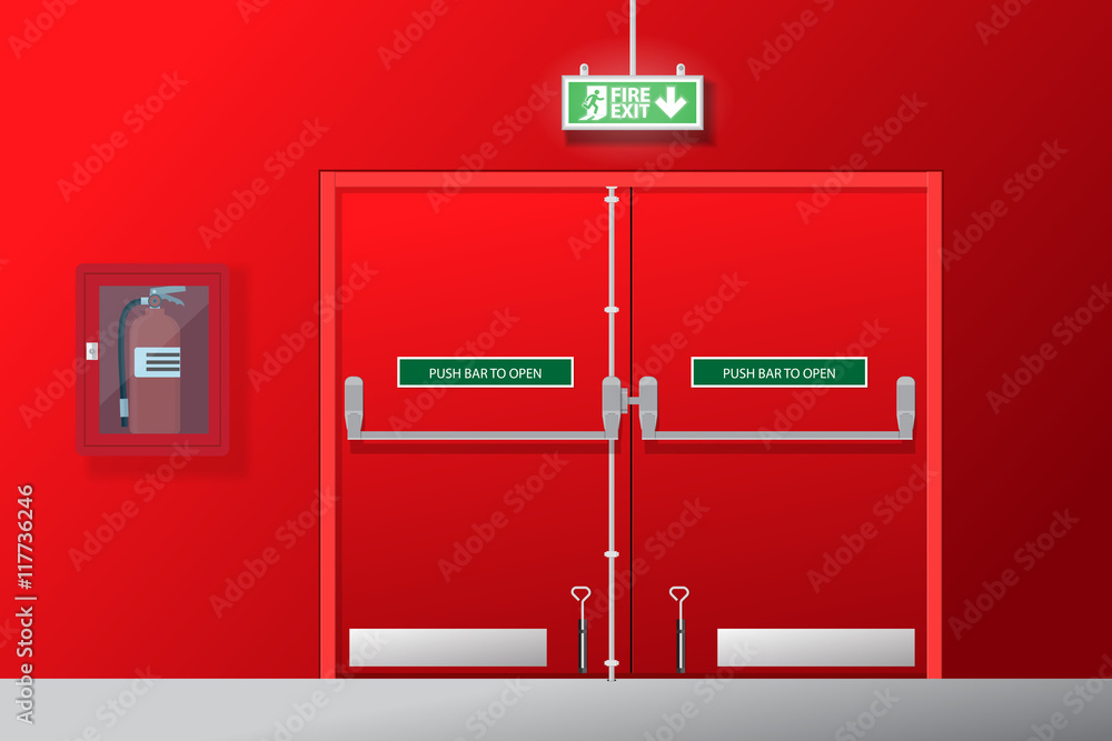 Fire exit door vector flat design. Stock Vector | Adobe Stock