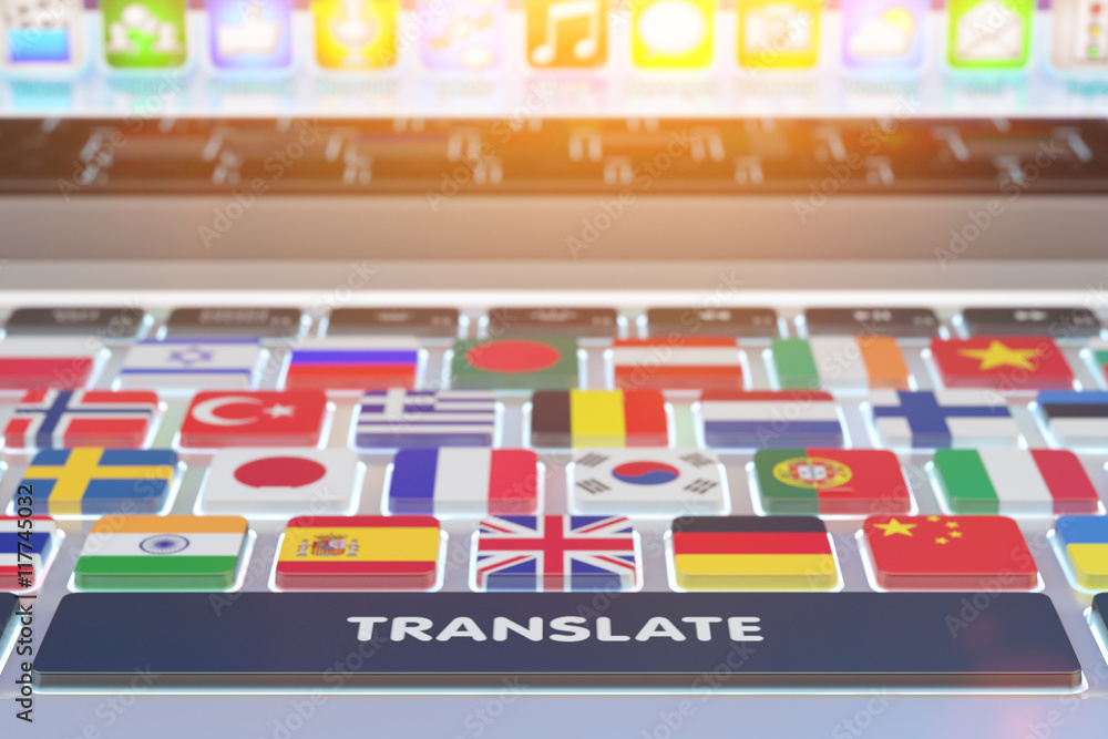 Languages translation concept, online translator, close-up view of ...