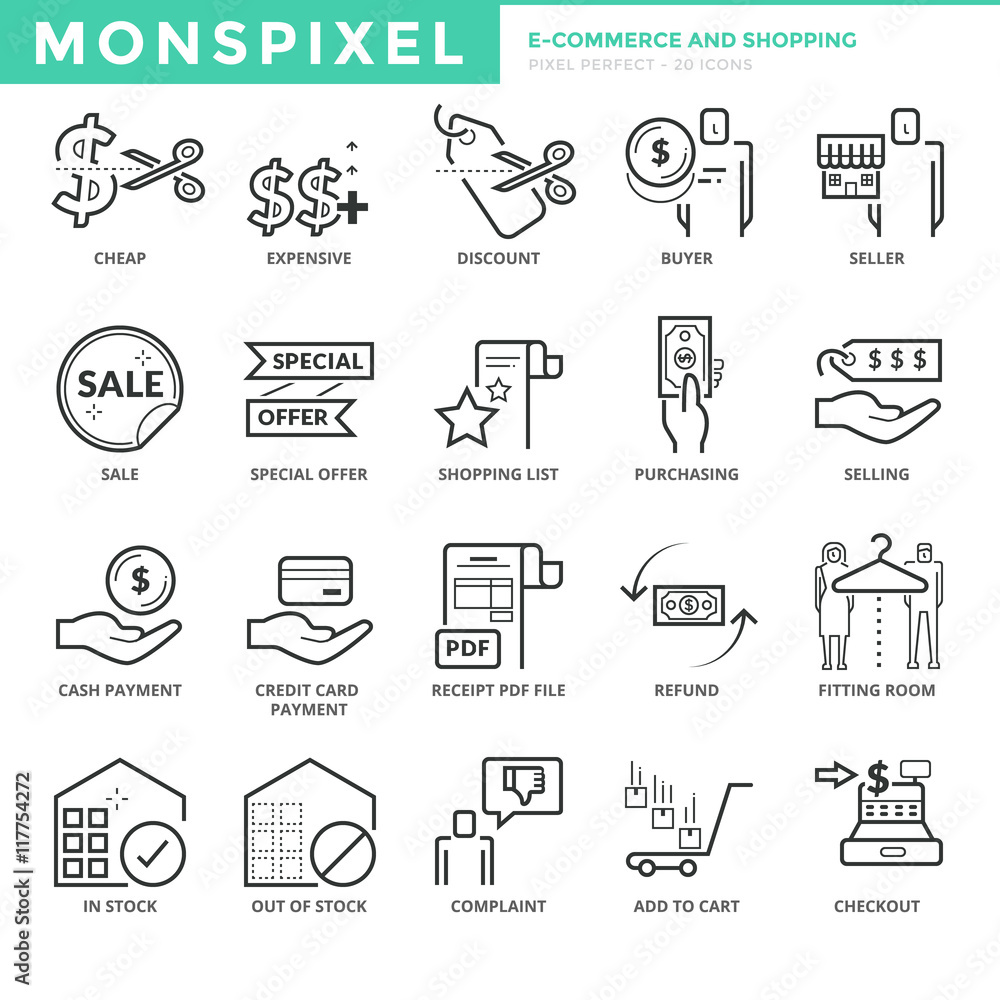 Flat thin line Icons set of E-commerce and Shopping. Pixel Perfect ...