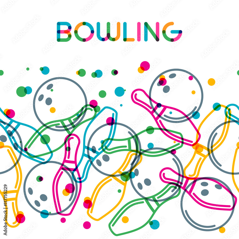 Vector bowling background with color linear bowling balls and bowling ...